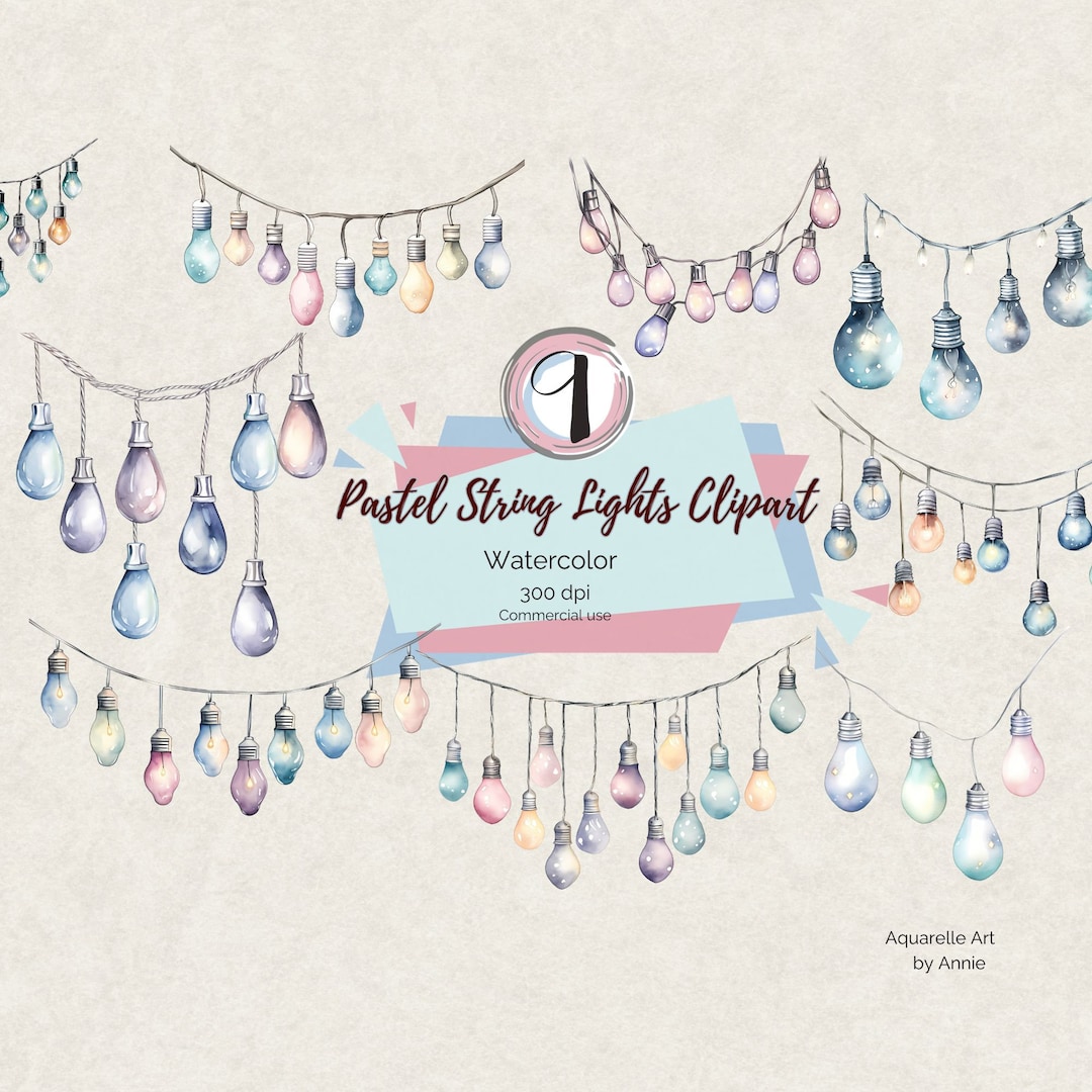 Watercolor Christmas Lights Clipart String Lights Clipart - Etsy
