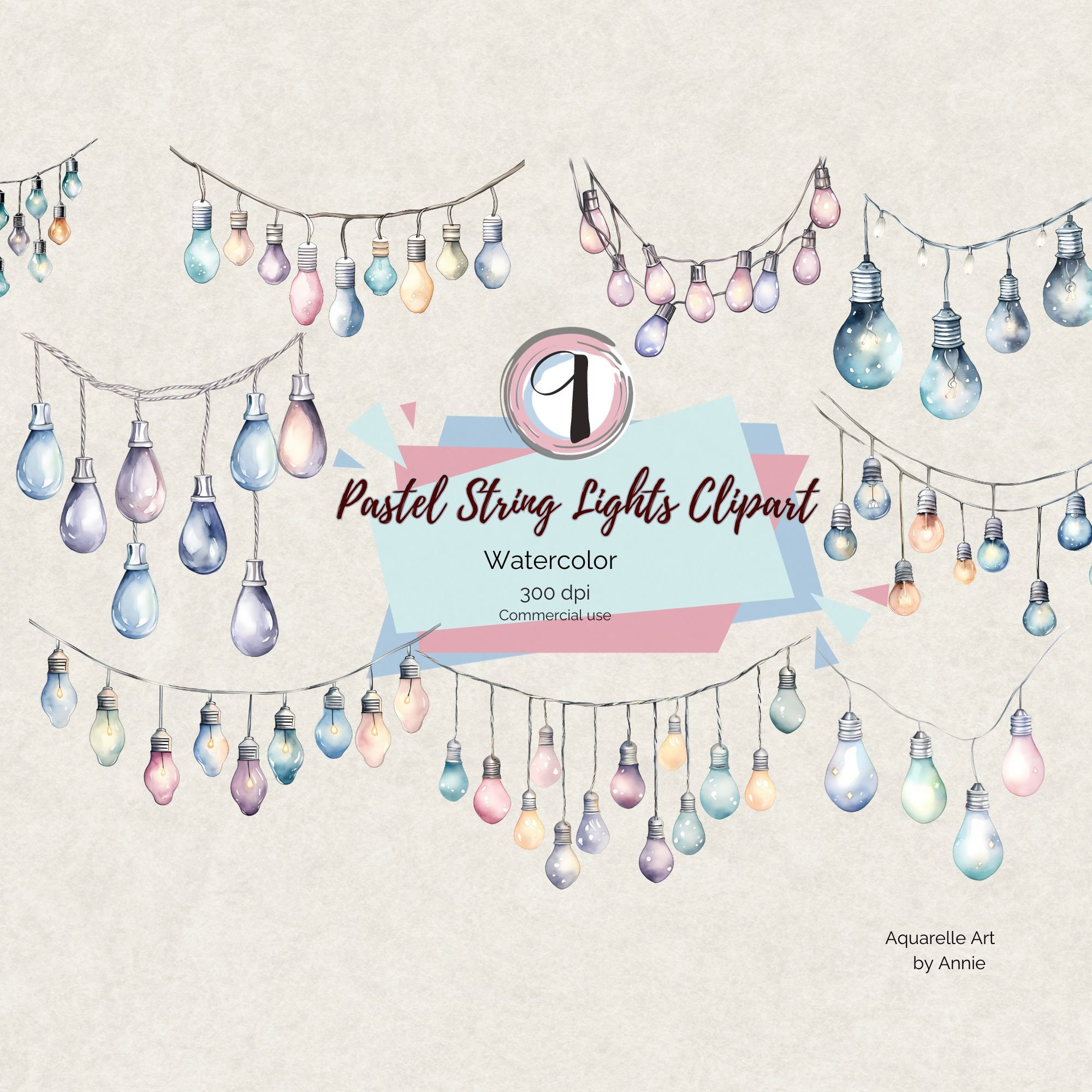 Watercolor Christmas Lights Clipart String Lights Clipart - Etsy