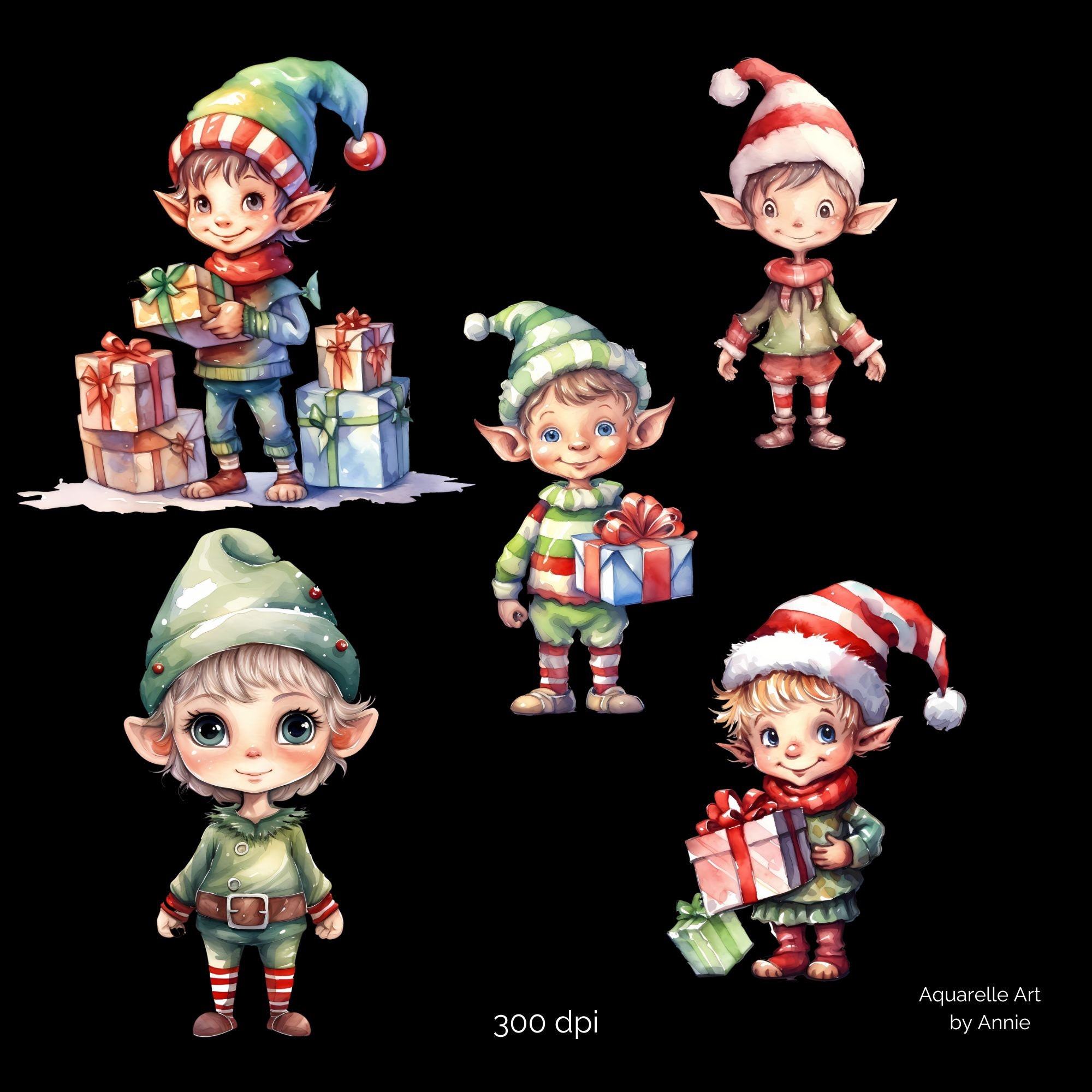 Watercolor Christmas Elf Clipart, Elves Clipart, Xmas Elf Clipart, Cute ...