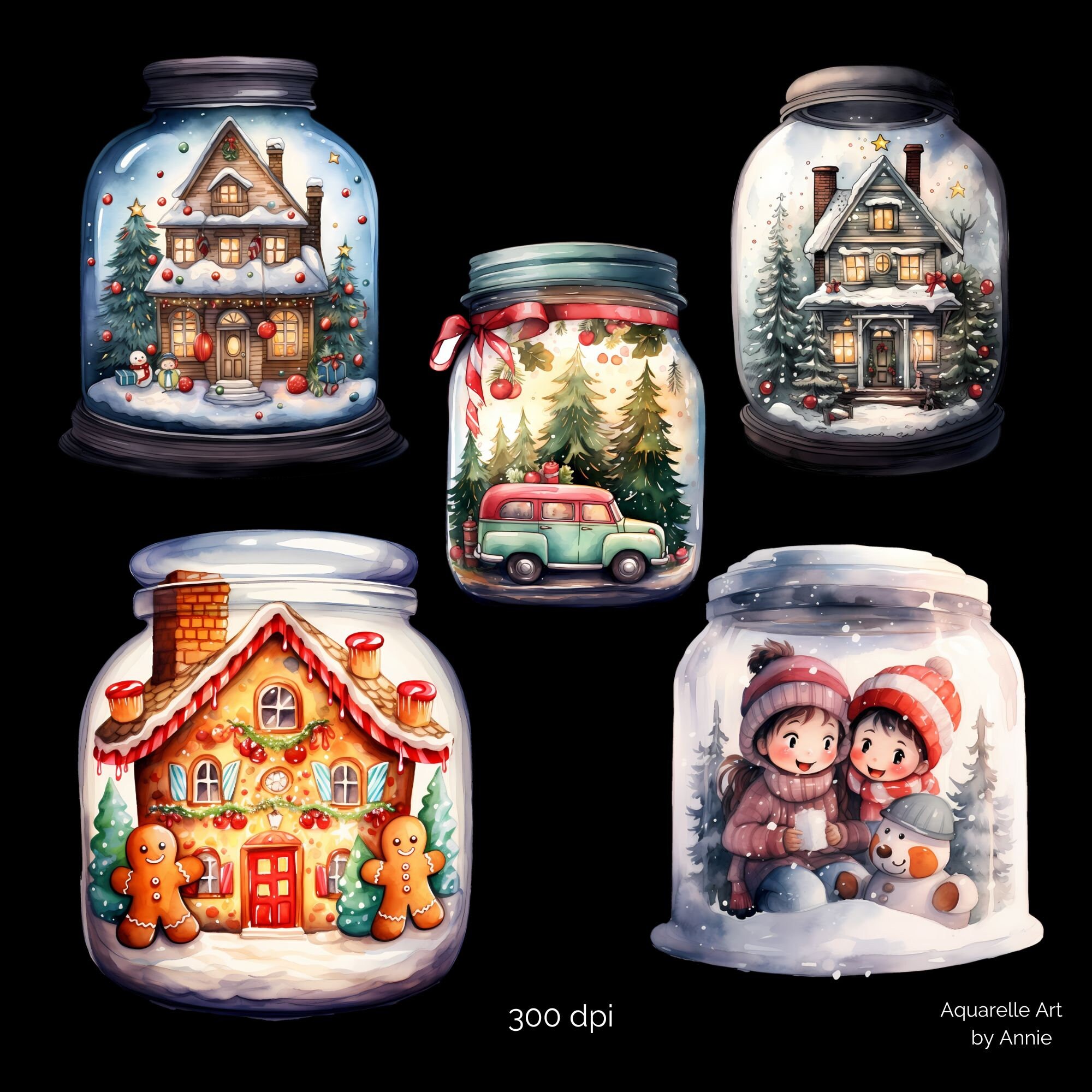 Watercolor Christmas Jars Clipart Scene in a Jar Clipart - Etsy