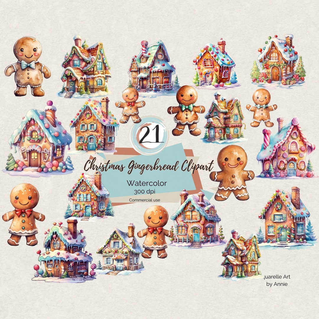 Watercolor Christmas Gingerbread Clipart, Gingerbread House Clipart ...