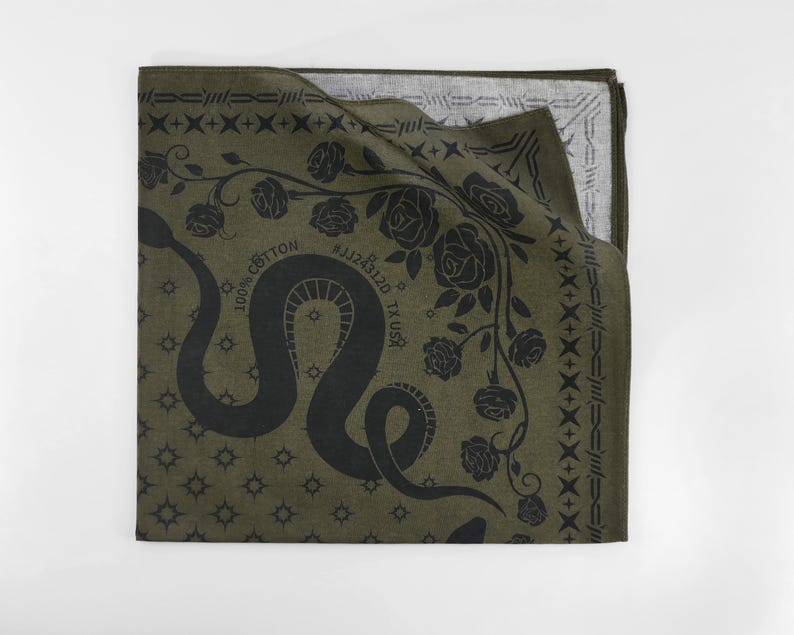 Army Green Gothic Snake Floral Unique 100% Cotton Bandana Rose Square ...