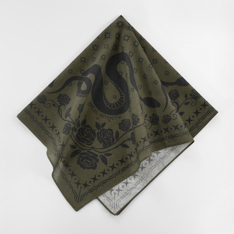 Army Green Gothic Snake Floral Unique 100% Cotton Bandana Rose Square ...