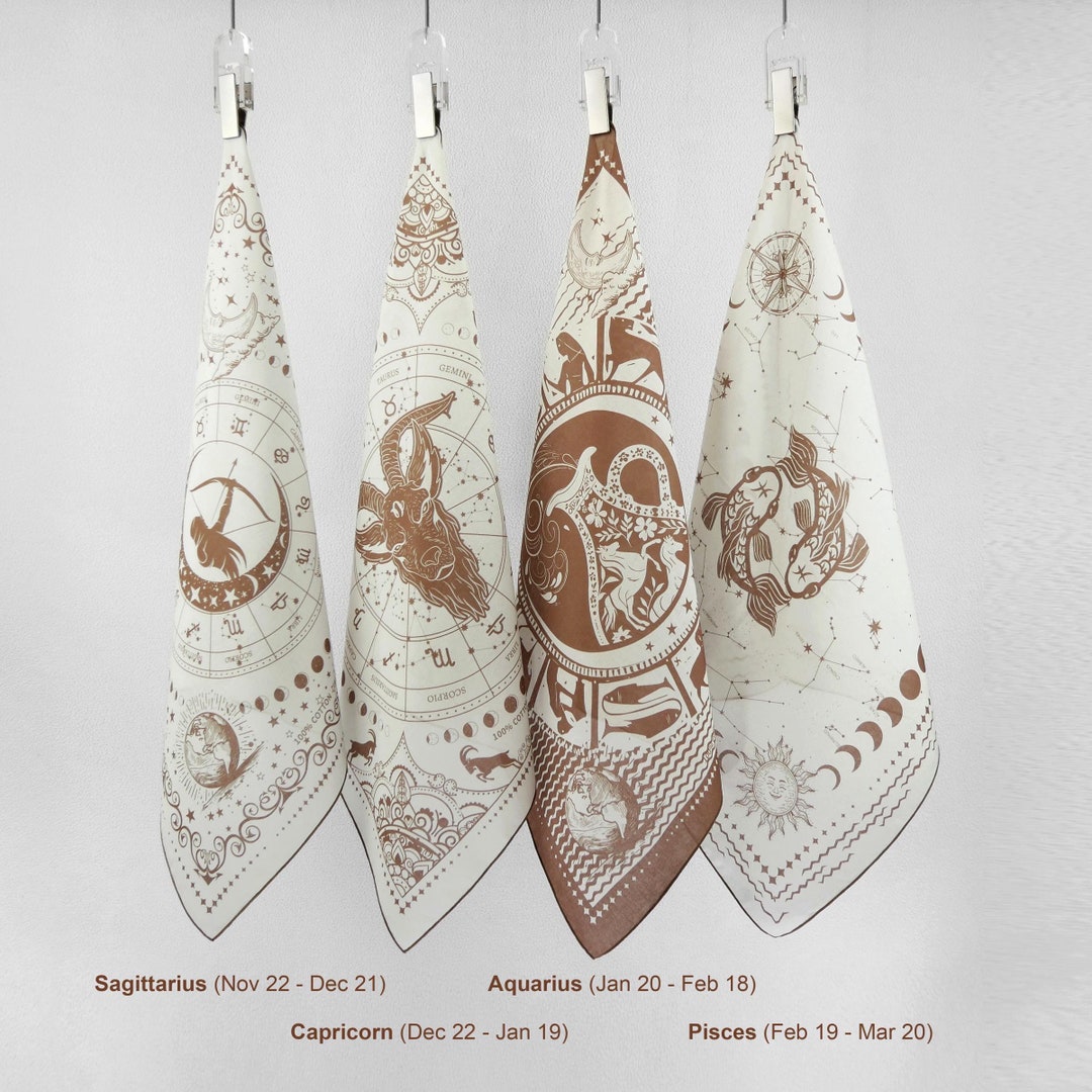 Exclusive Design Zodiac Cotton Bandana Brown Square Scarf Sun Moon Star ...