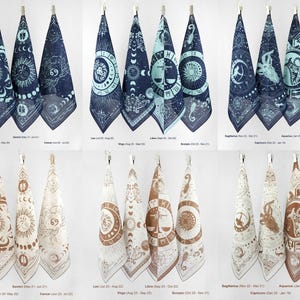 Exclusive Design Zodiac Cotton Bandana Blue Square Scarf Sun Moon Star ...