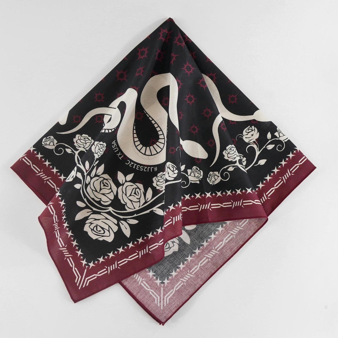 Gothic Snake Rose Floral Unique 100% Cotton Bandana Black Square Scarf ...