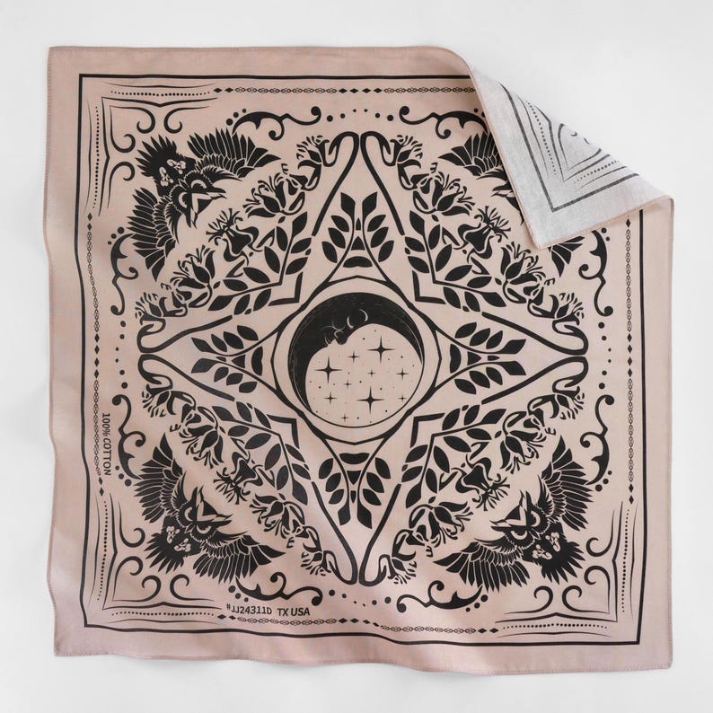 Moon Night Owl Bandana Original Design 100% Cotton Handkerchief Gothic ...