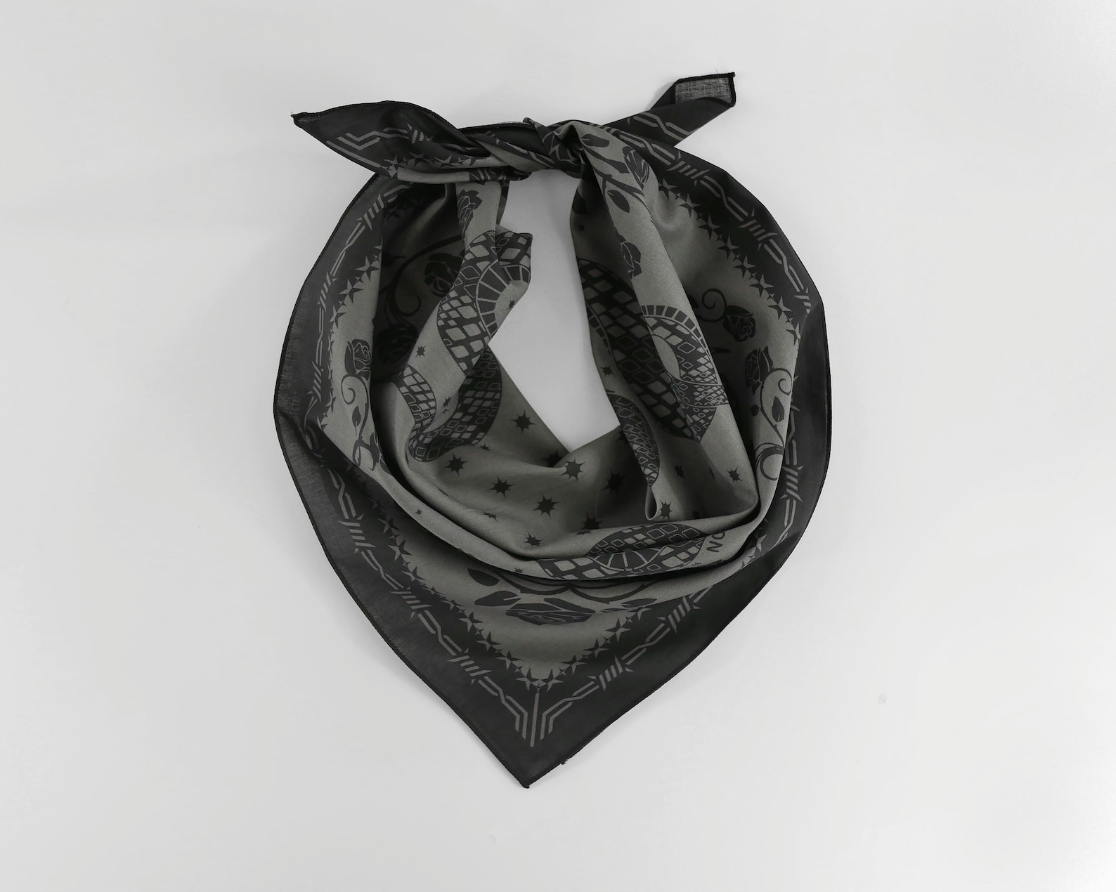 Black Grey Gothic Snake 100% Cotton Bandana Exclusive Floral Serpent ...
