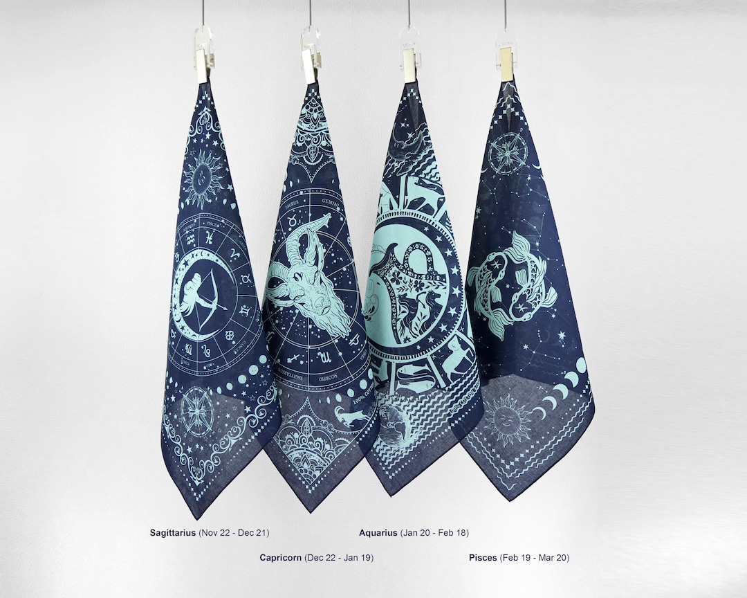 Exclusive Design Zodiac Cotton Bandana Blue Square Scarf Sun Moon Star ...