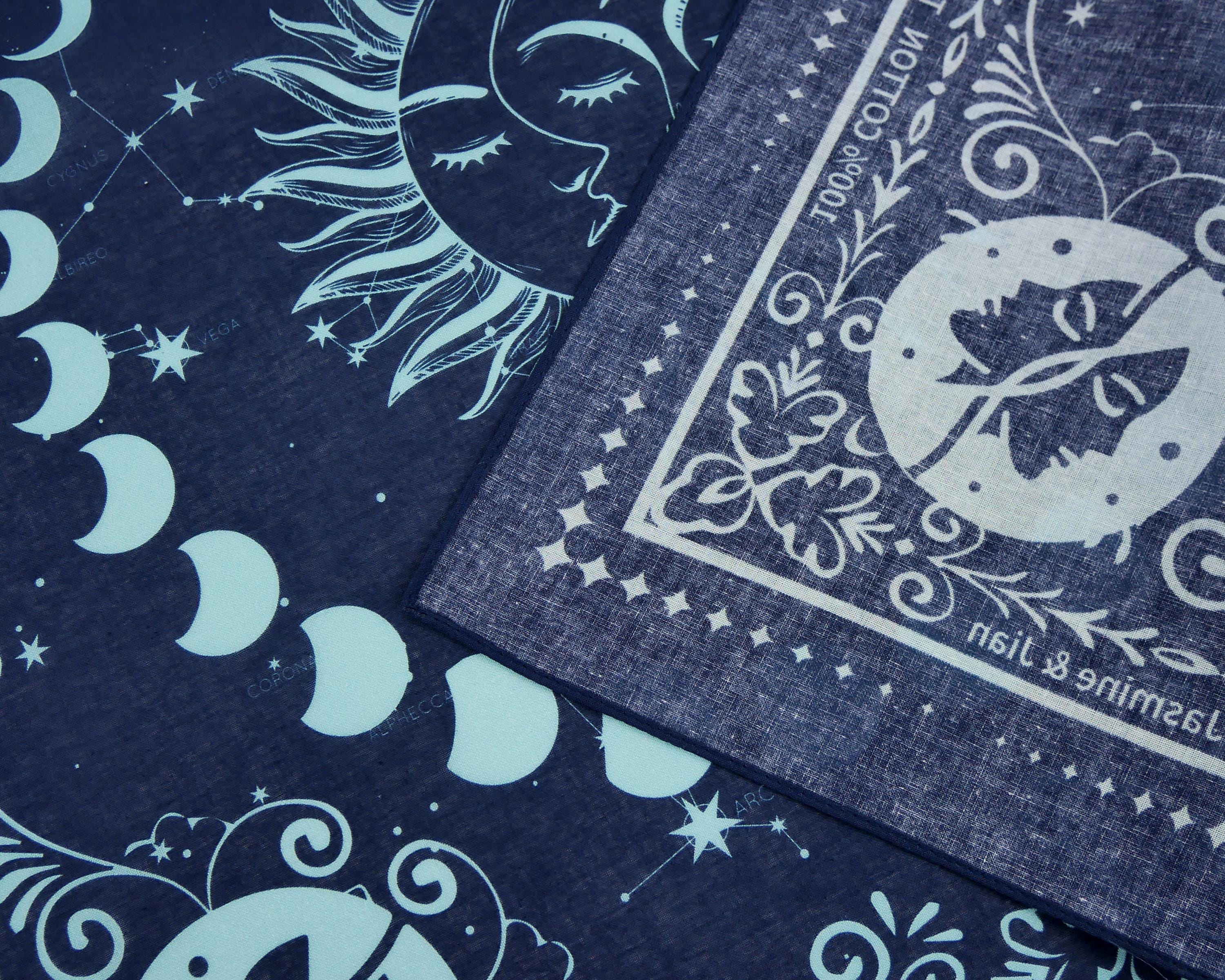 Exclusive Design Zodiac Cotton Bandana Blue Square Scarf Sun Moon Star ...