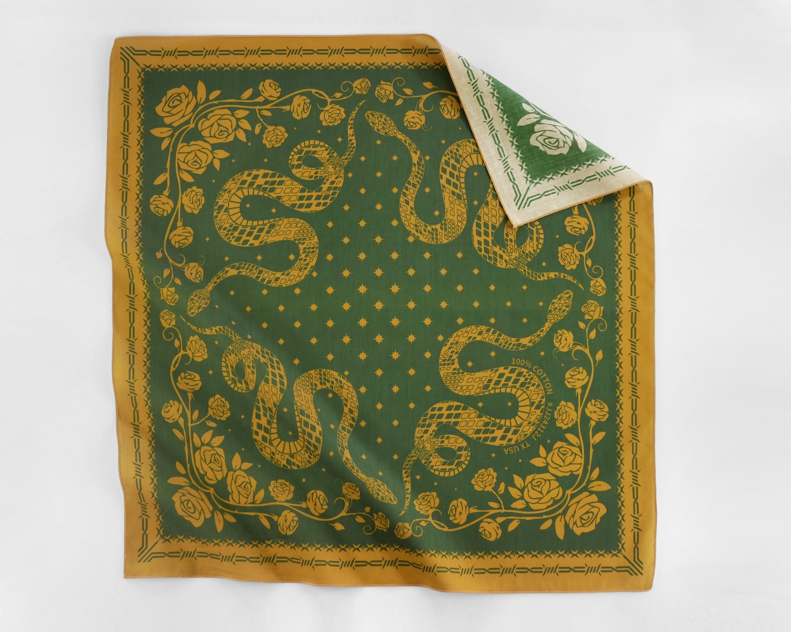Black Grey Gothic Snake 100% Cotton Bandana Exclusive Floral Serpent ...