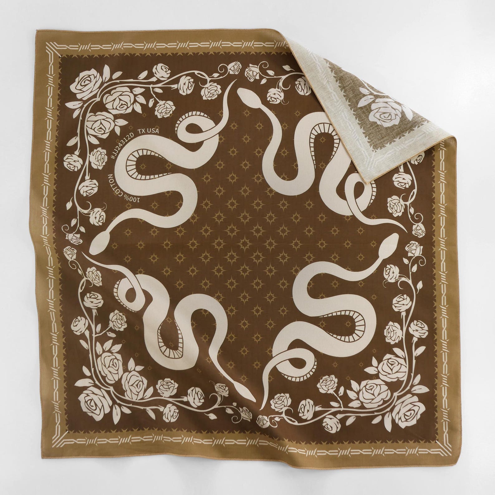 Earthy Brown Snake Bandana Gothic Floral Unique 100% Cotton Bandana ...