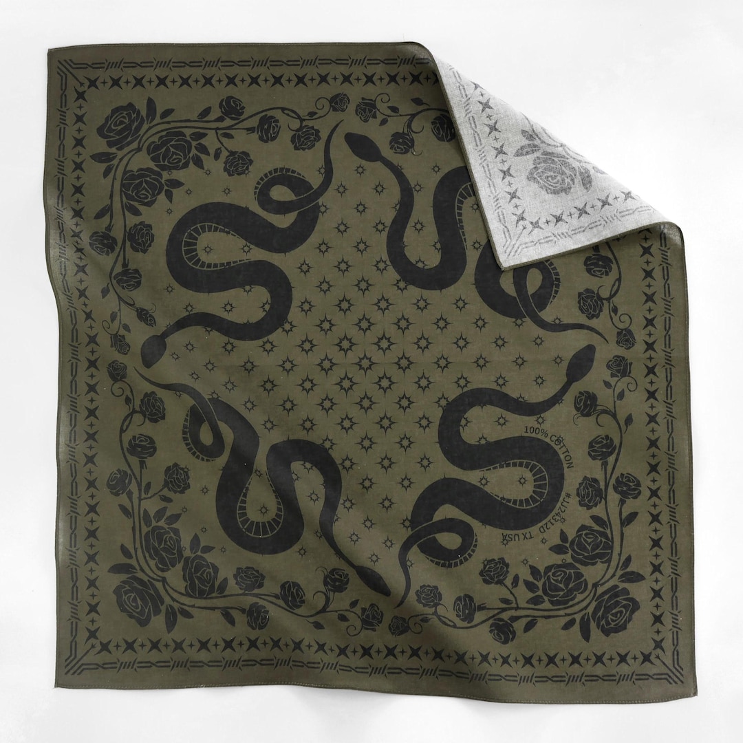 Army Green Gothic Snake Floral Unique 100% Cotton Bandana Rose Square ...