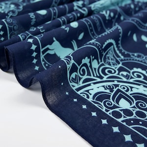 Exclusive Design Zodiac Cotton Bandana Blue Square Scarf Sun Moon Star ...