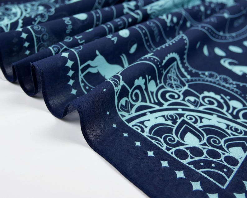 Exclusive Design Zodiac Cotton Bandana Blue Square Scarf Sun Moon Star ...