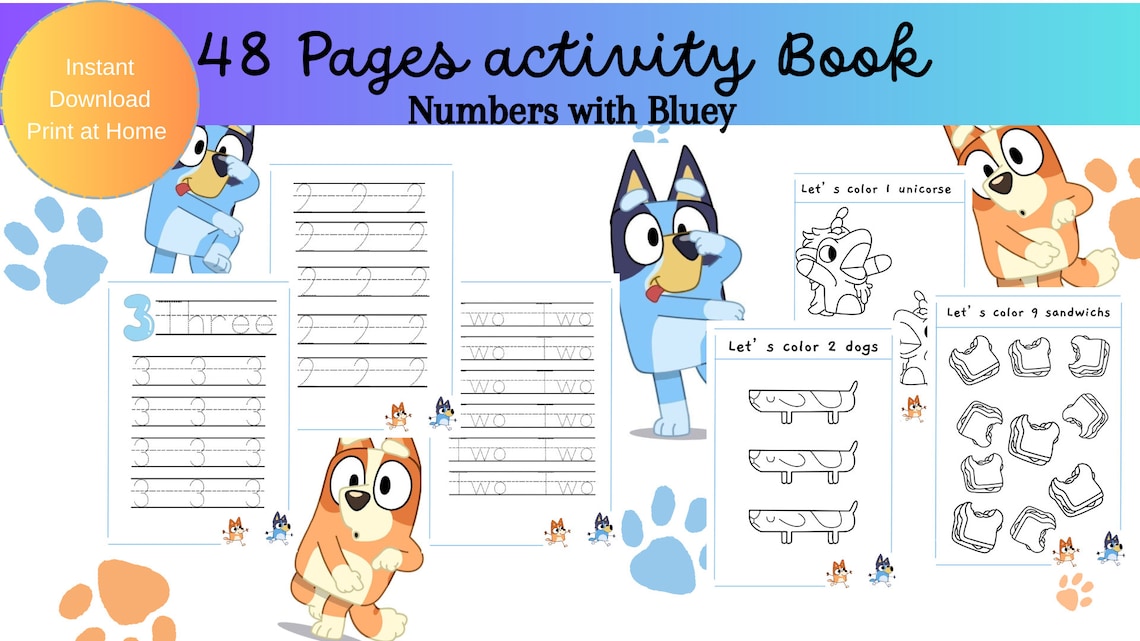 Digital Tracing Book With Bluey the Numbers for Kids Coloring Book - Etsy