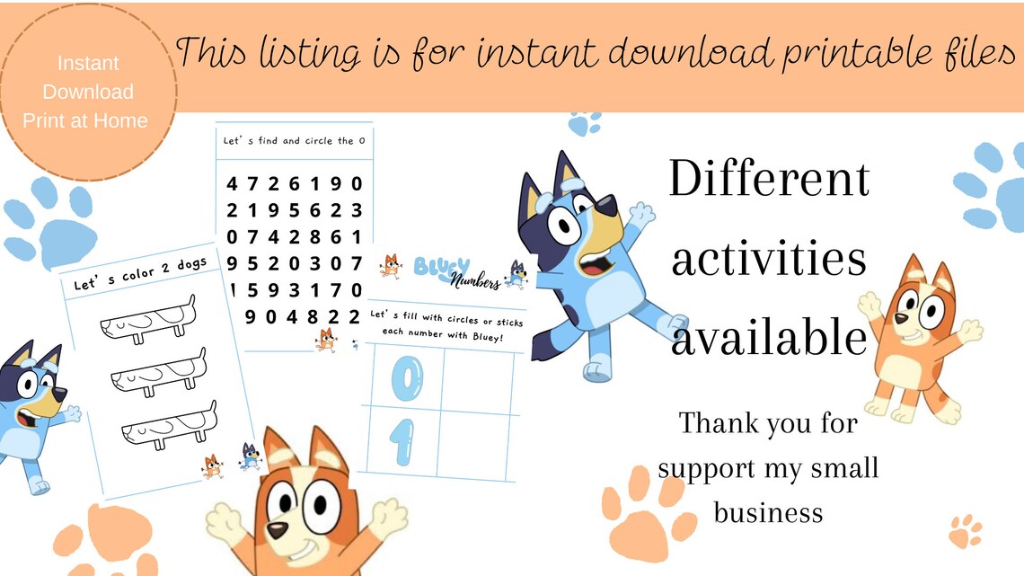 Digital Tracing Book With Bluey the Numbers for Kids Coloring Book - Etsy