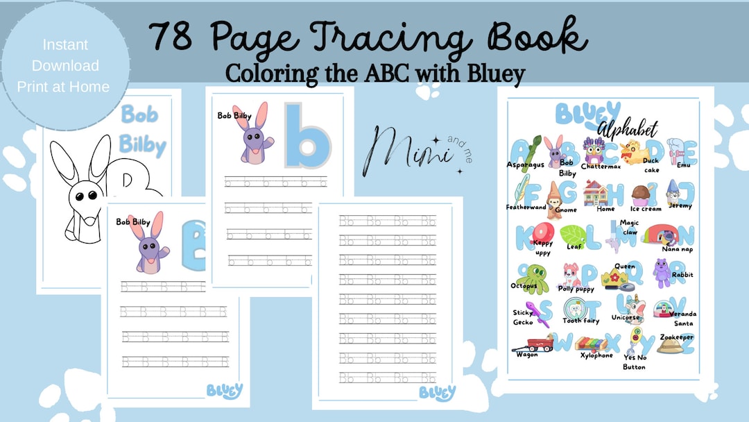 Digital Tracing Book With Bluey ABC Alphabet for Kids Coloring Book - Etsy