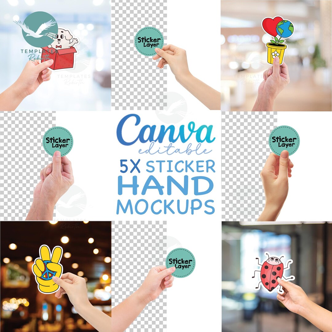 Sticker Mockup Bundle: Hand Holding, Canva Editable (digital Download ...