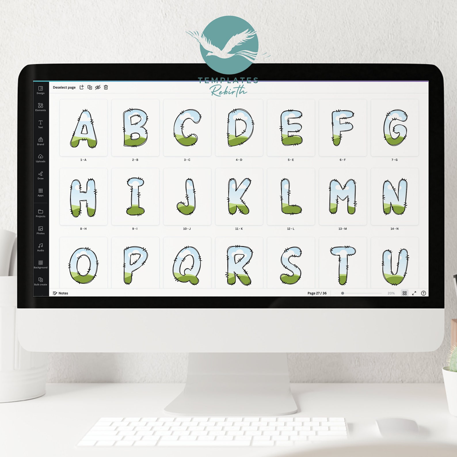 Doodle Letter Hand Draw Custom Frame Canva Editable, Uppercase Alphabet ...
