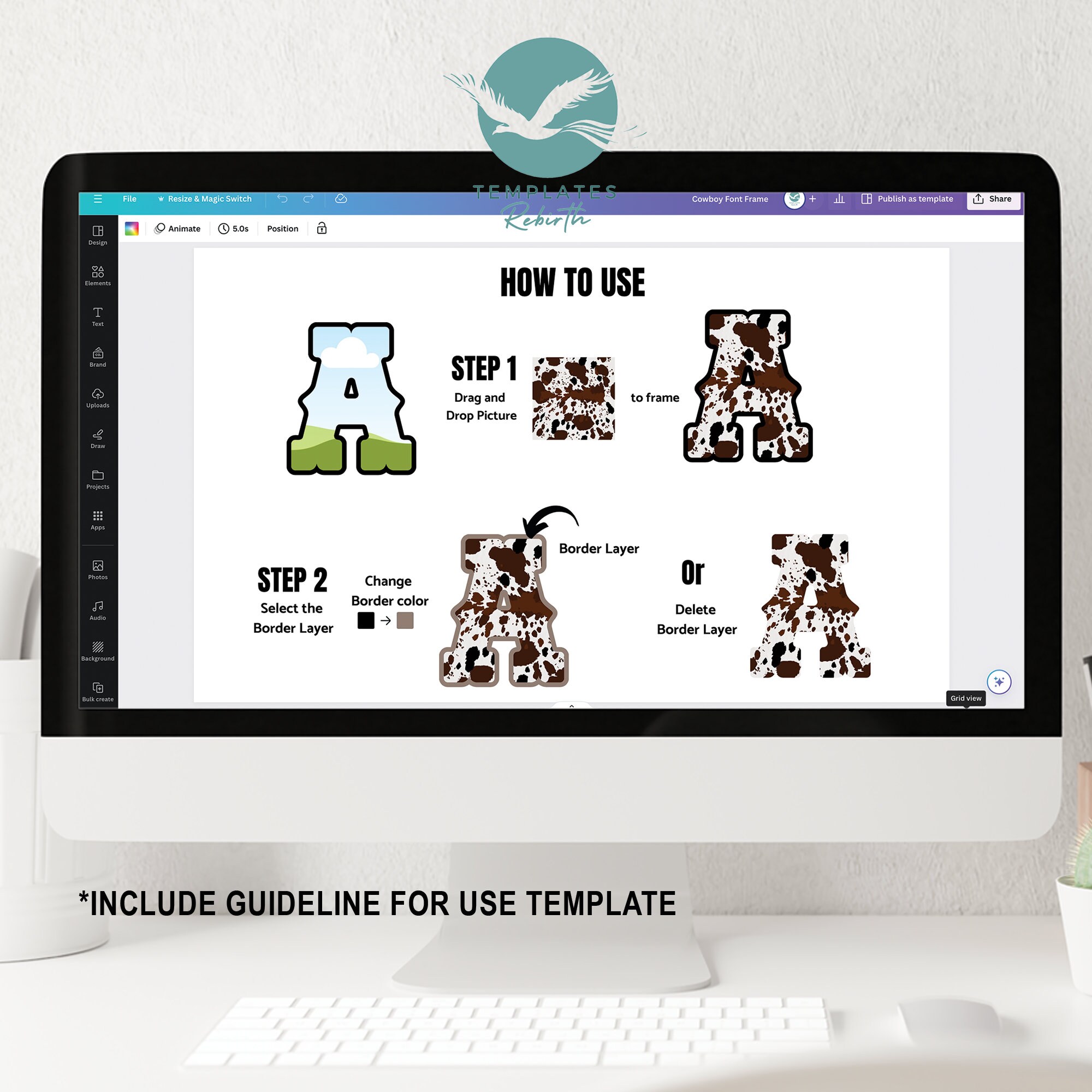 Bundle Cowboy Uppercase Lowercase Font Frame Canva Editable, Fill Your ...