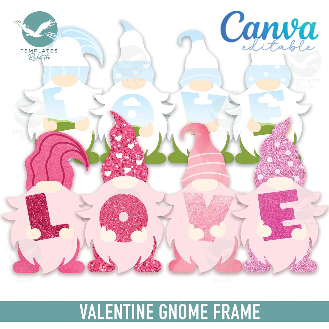 Valentine Love Gnomes Frame: CANVA Editable Template (digital Download ...