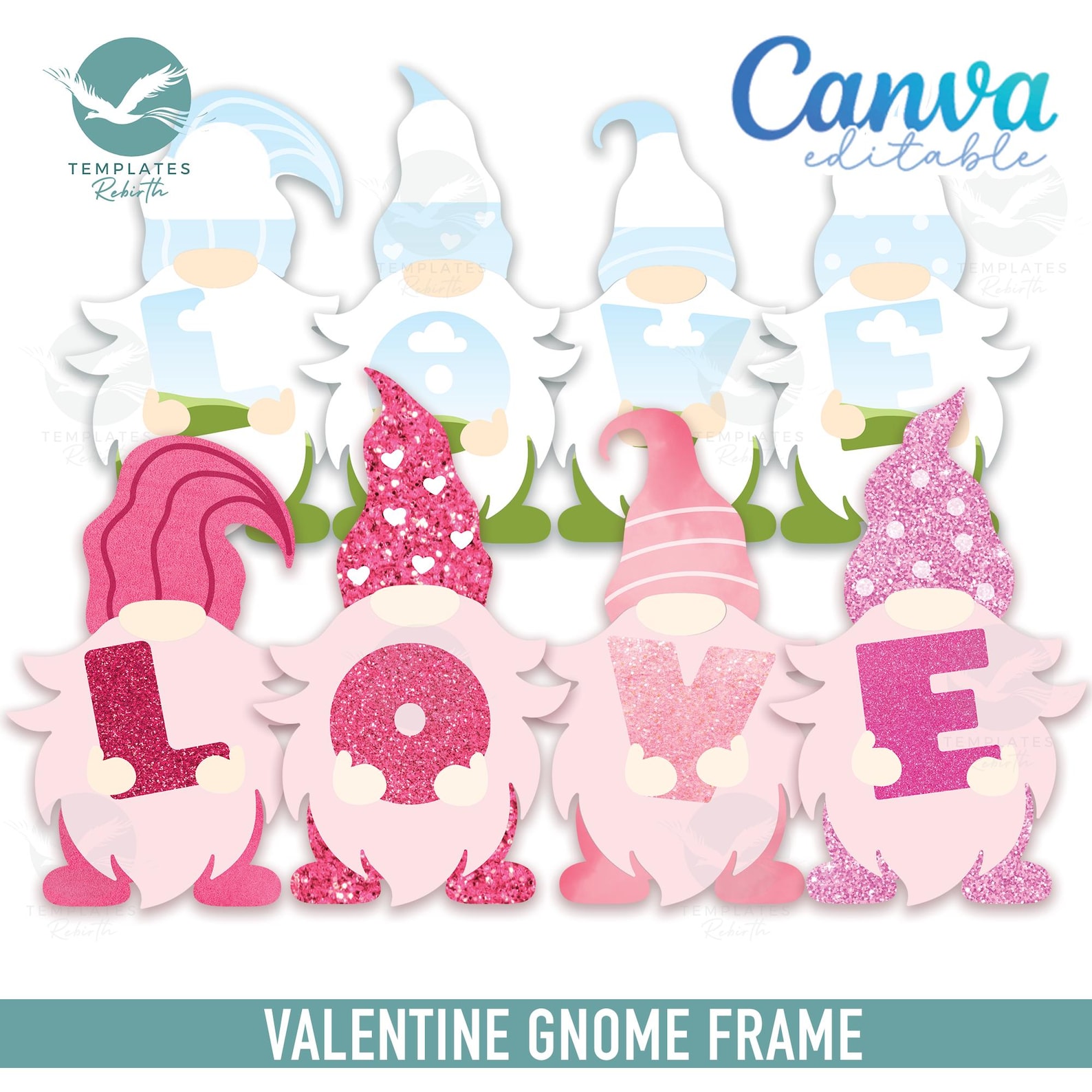 Valentine Love Gnomes Frame CANVA Editable, Fill Your Own Design to ...