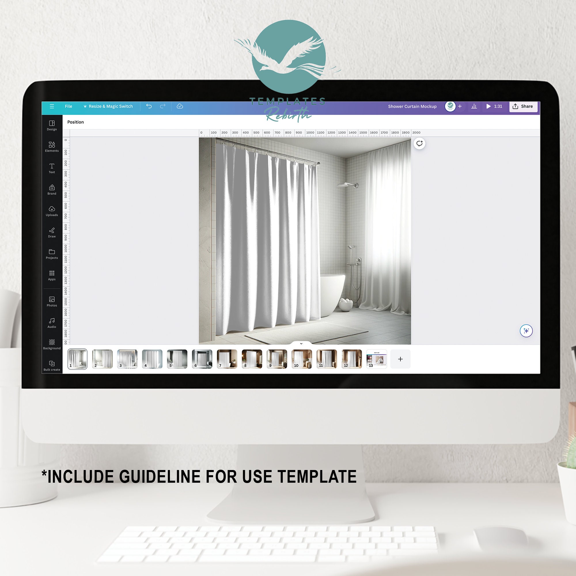 12x Shower Curtain Mockups: Canva Editable Template (instant Download ...