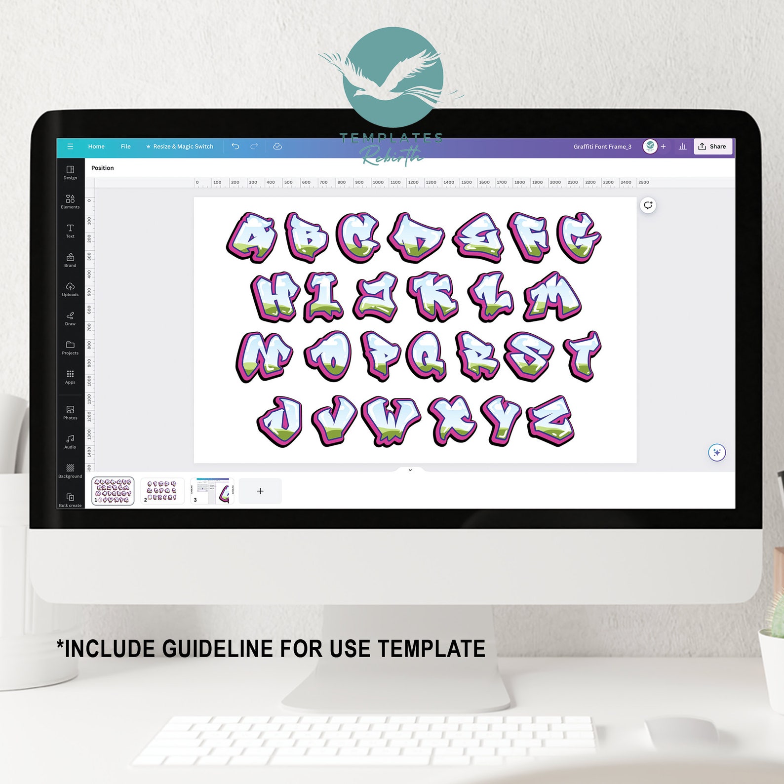 Graffiti Alphabet Uppercase Frame CANVA Editable Set 3.fill Your Own ...