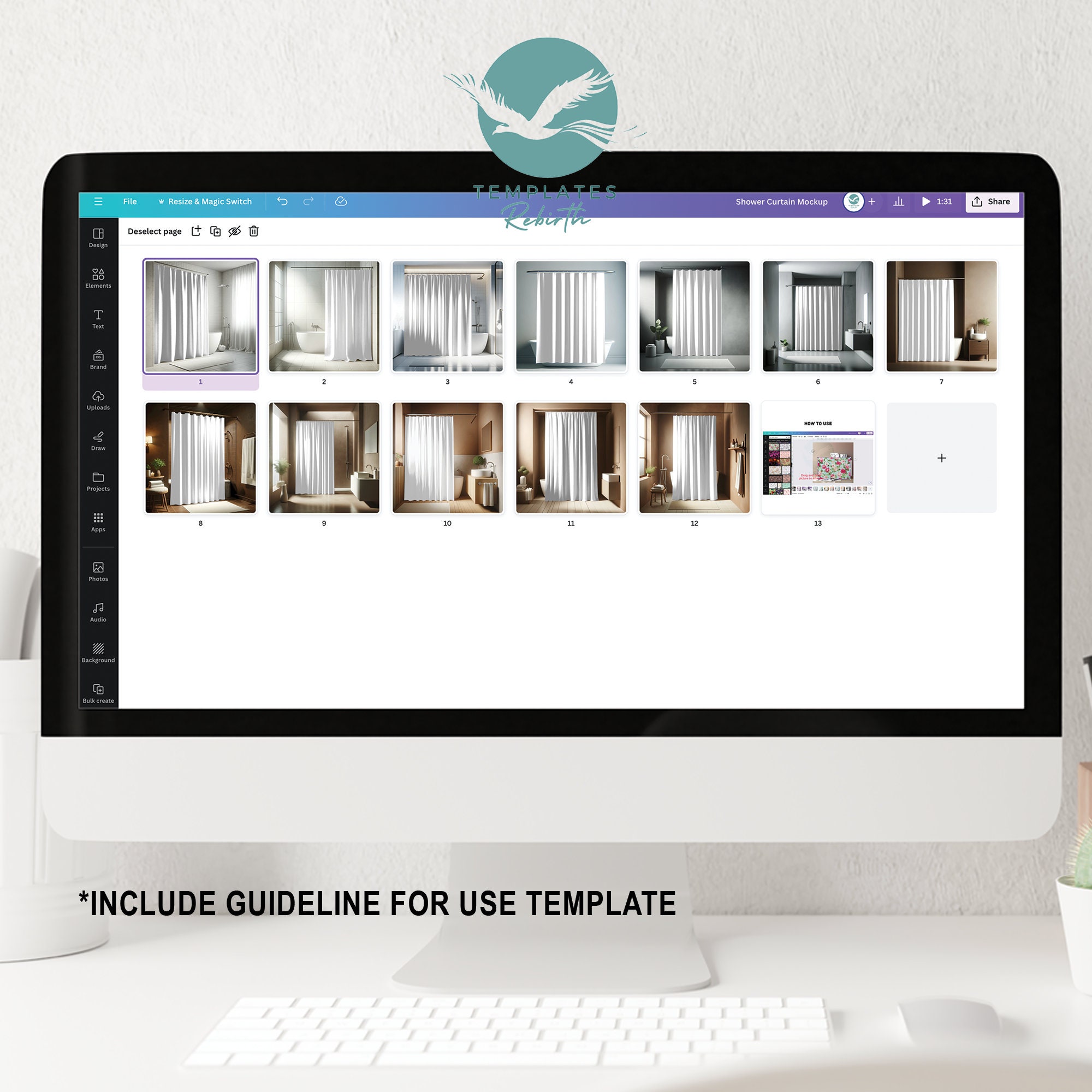 12x Shower Curtain Mockups: Canva Editable Template (instant Download ...