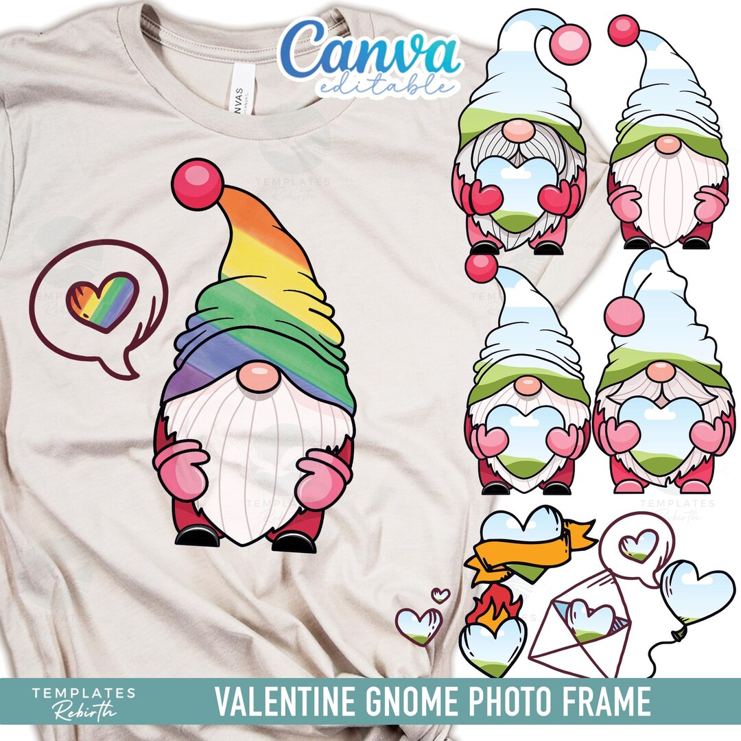 Valentine Love Gnomes Photo Frame: CANVA Editable Template (digital ...