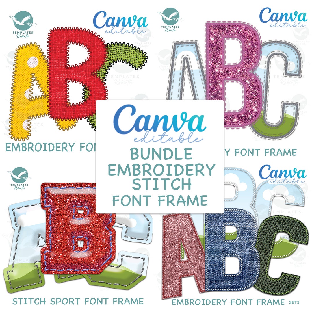 Bundle Stitching Letter Alpha Custom Frame Canva Editable, Faux ...