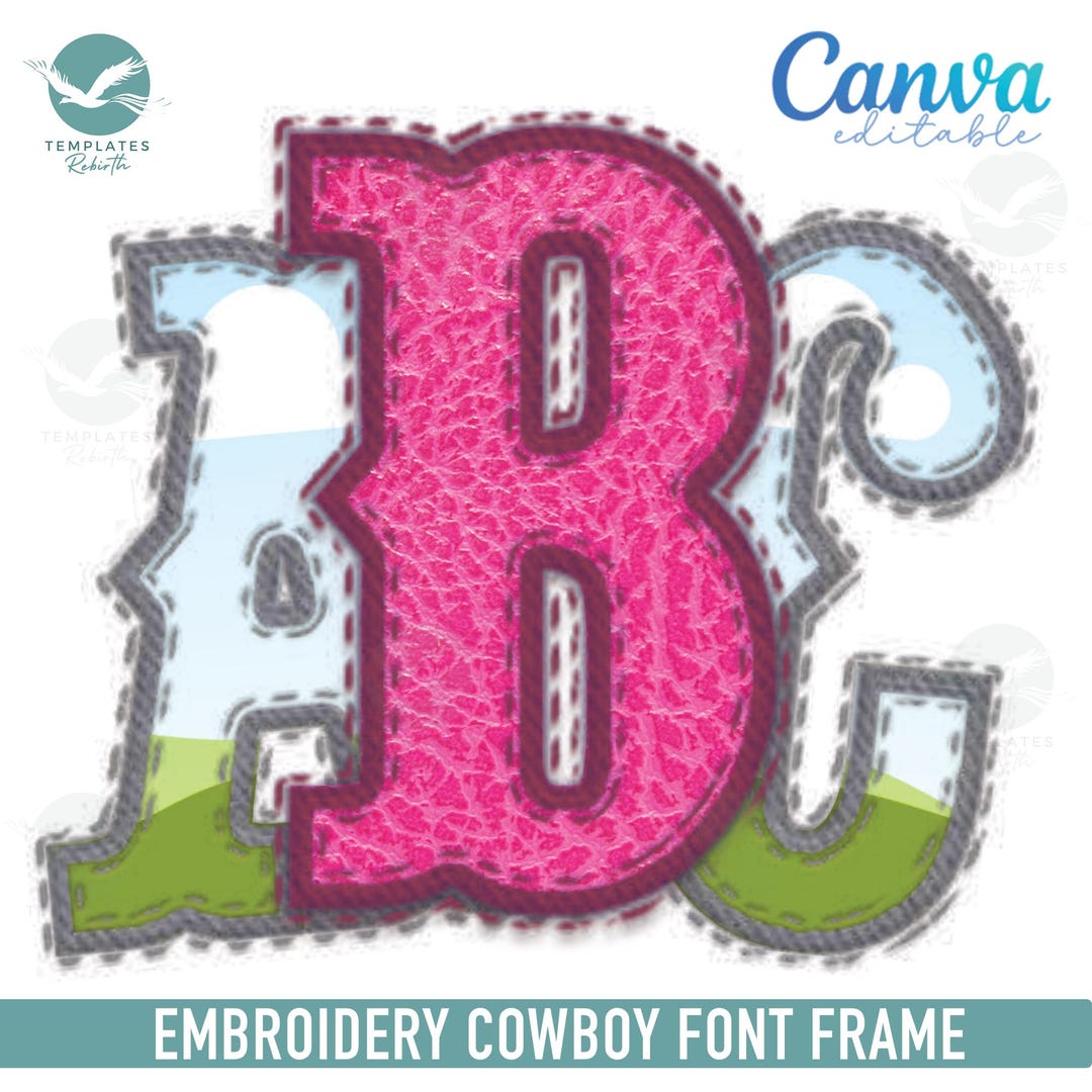 Cowboy Stitching Letter Alpha Custom Frame Canva Editable, Faux ...