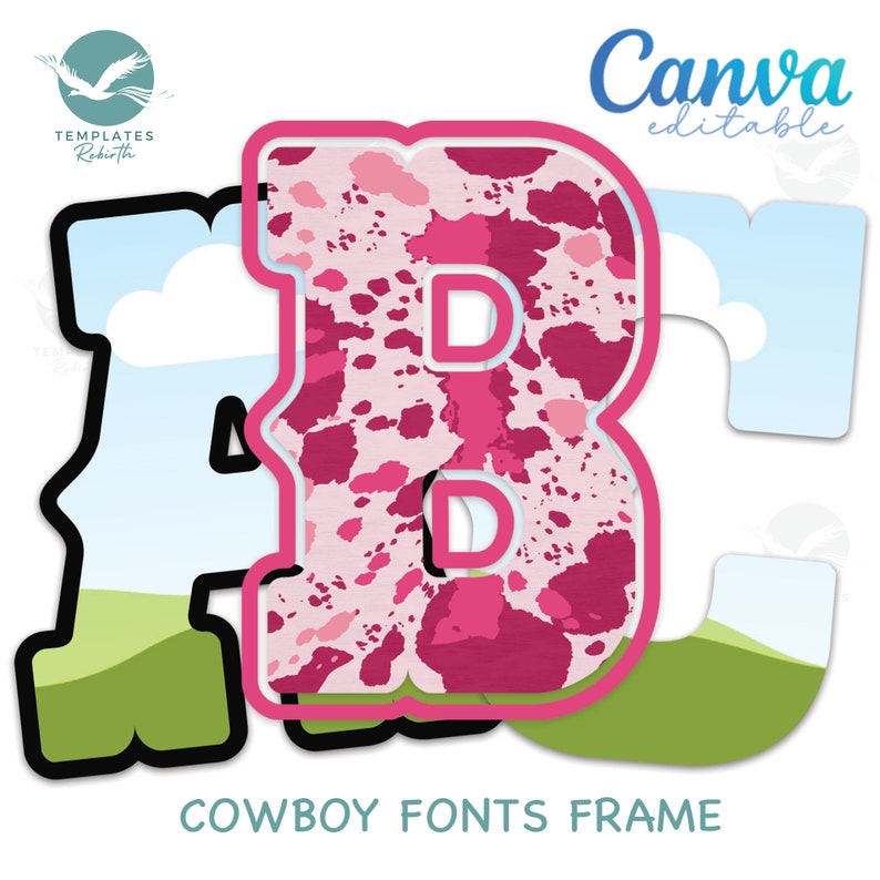 Bundle Cowboy Uppercase Lowercase Font Frame Canva Editable, Fill Your ...