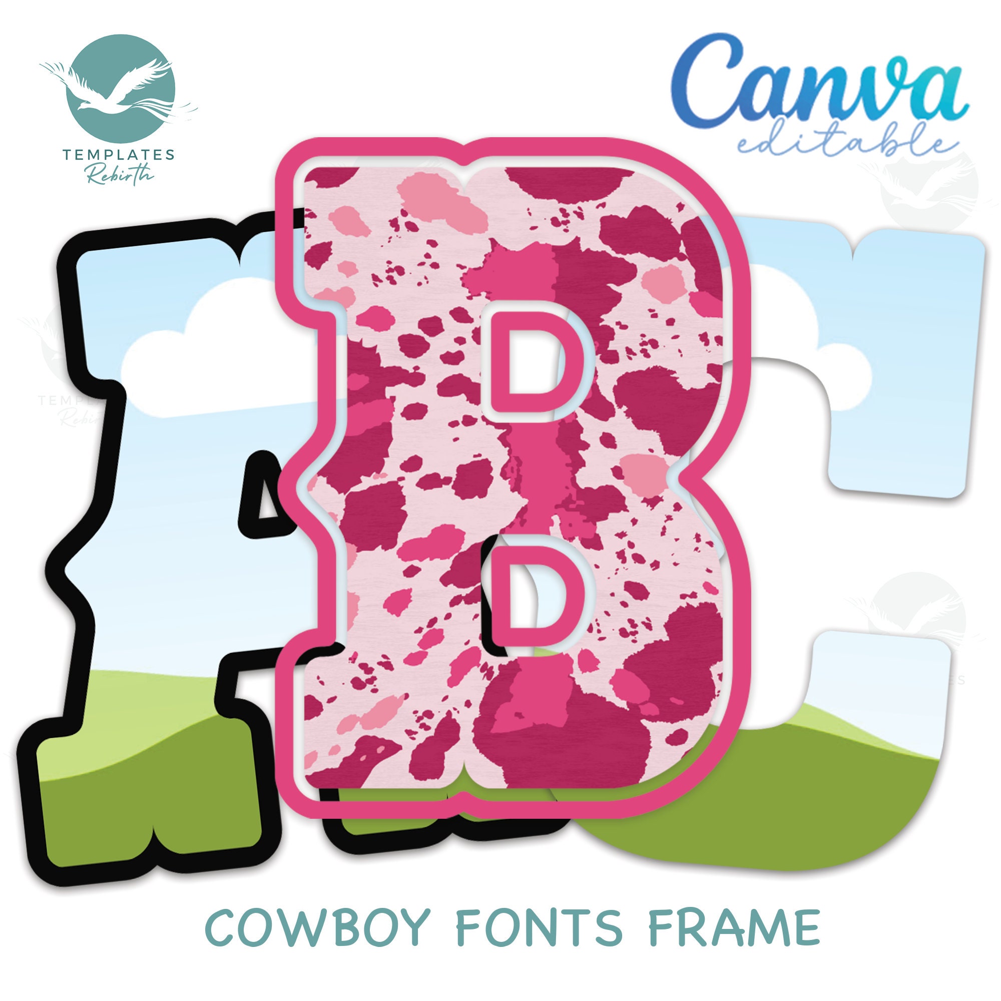 Bundle Cowboy Uppercase Lowercase Font Frame Canva Editable, Fill Your ...