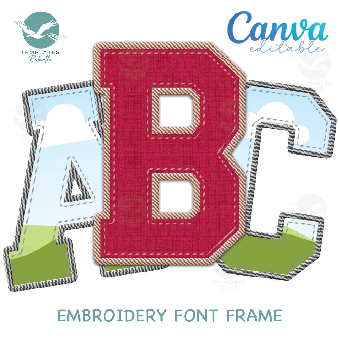 Embroidery Font Frame: Sport Uppercase Alphabet Canva Template (digital ...