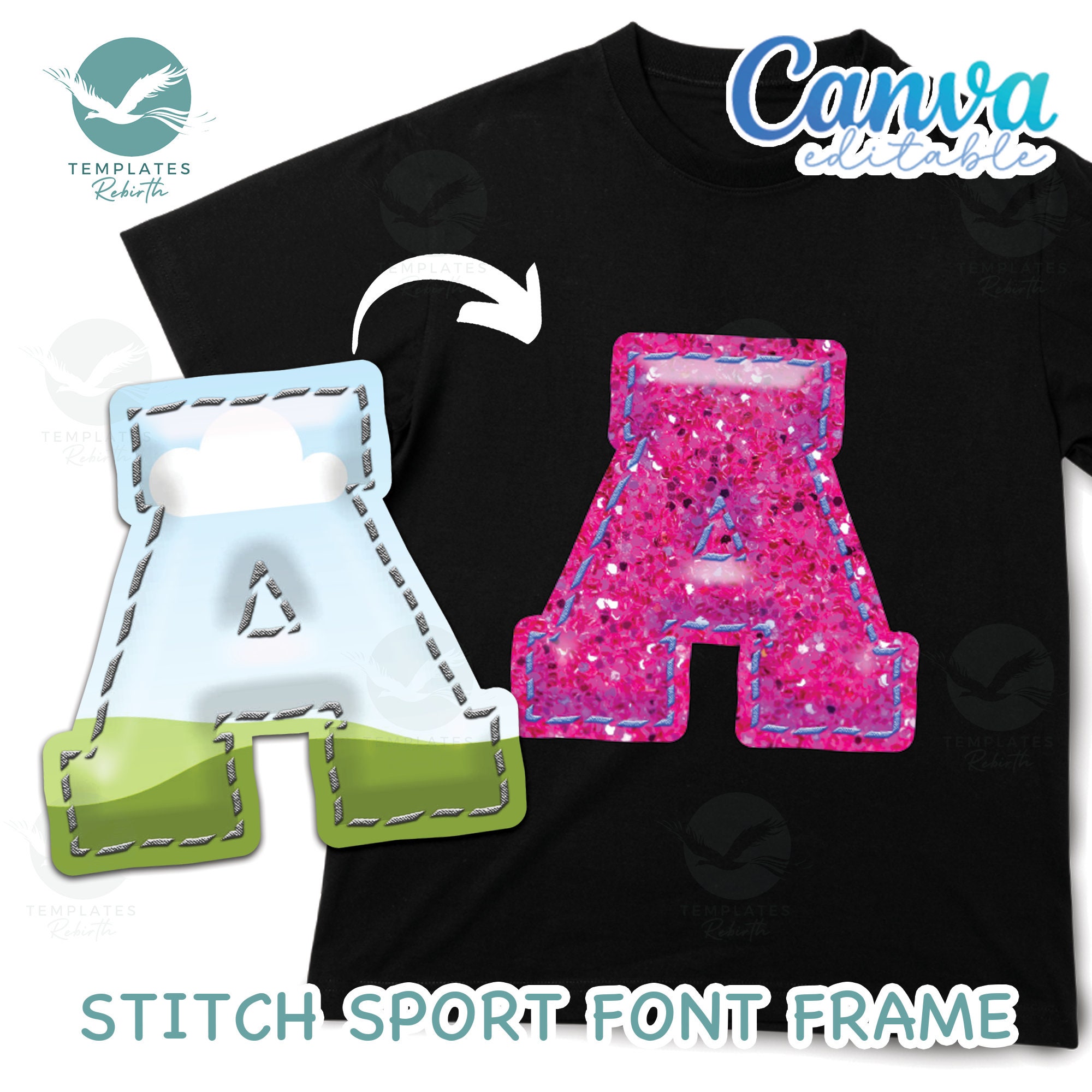 Stitching Sport Letter Alpha Custom Frame Canva Editable, Embroidery ...