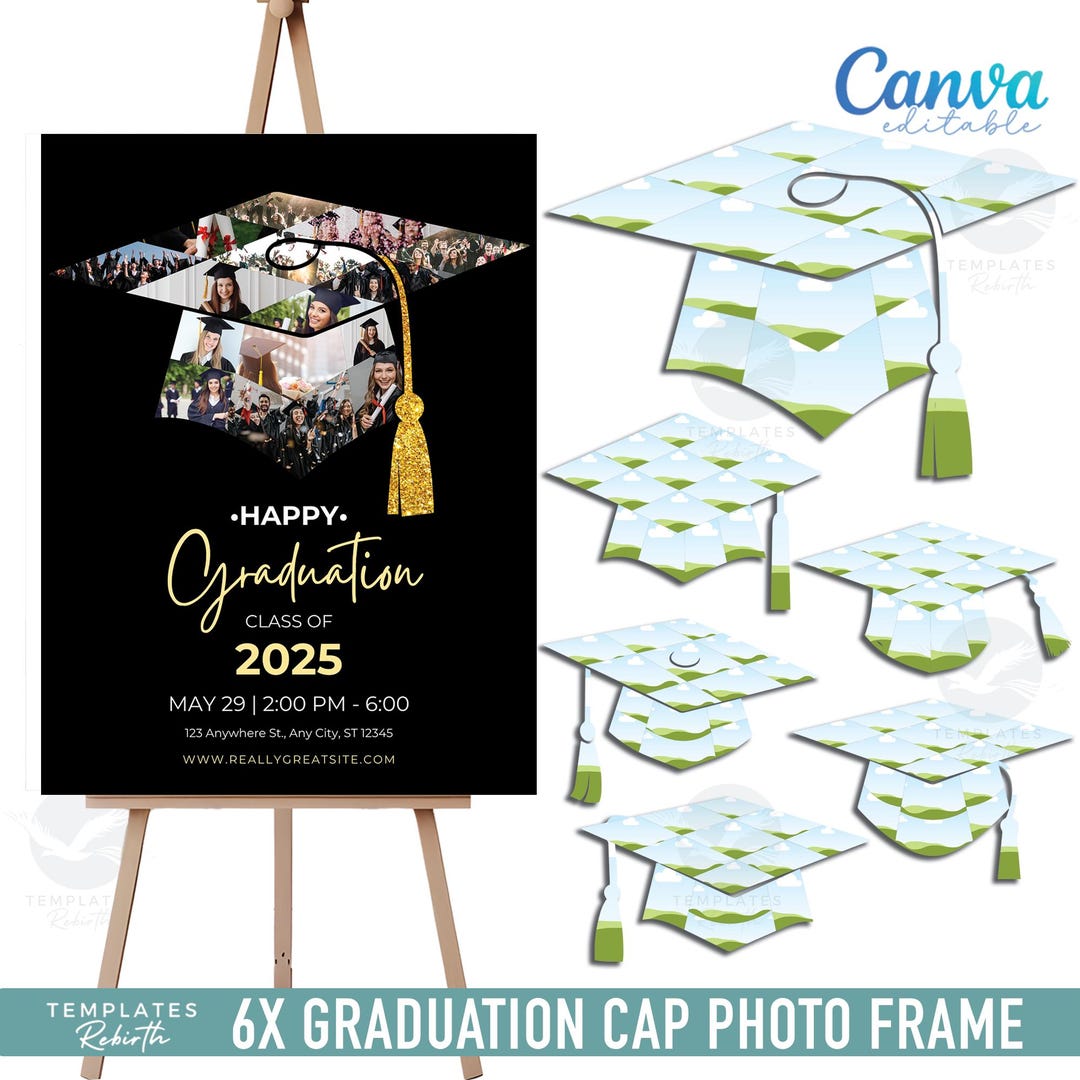 Graduation Cap Photo Collage Frame Template: Editable Party Invite ...