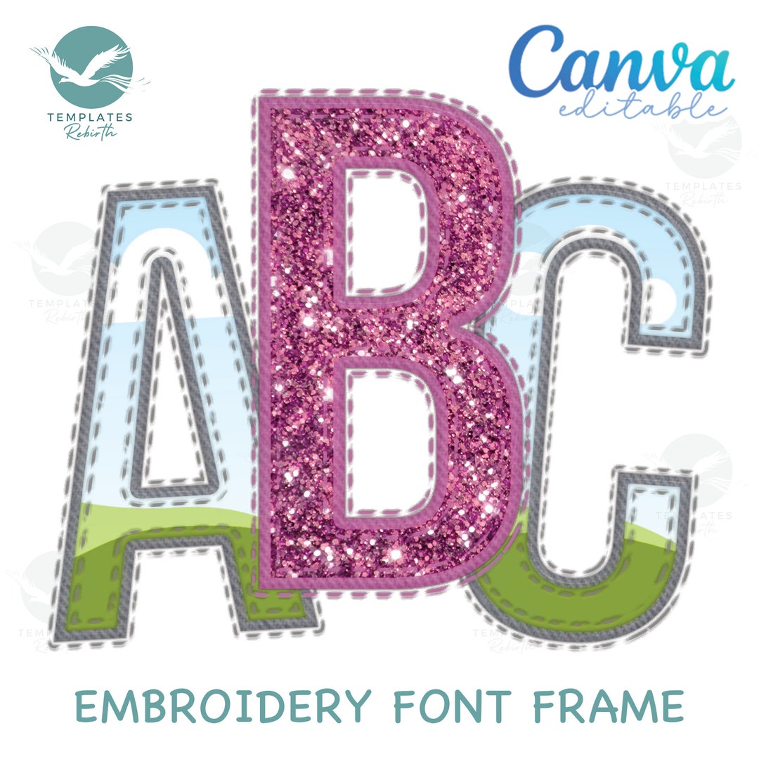Embroidery Font Frame: Stitching Letter Alpha Canva Template (digital ...