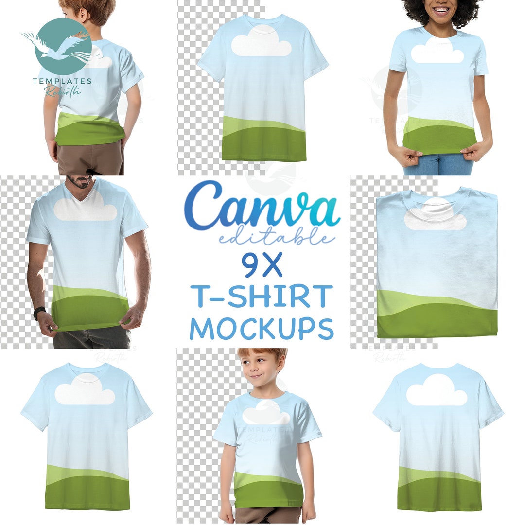 9x T-shirt Mockups Bundle Canva Editable, Drag and Drop Your Picture ...