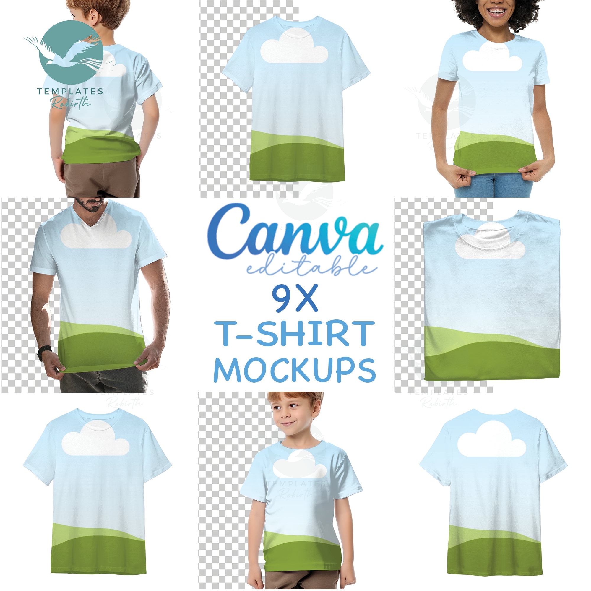Canva T-shirt Mockup Bundle: Editable Transparency Shop Overlays ...