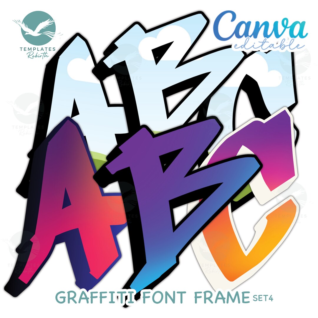Graffiti Alphabet Uppercase Frame CANVA Editable Set 4.fill Your Own ...