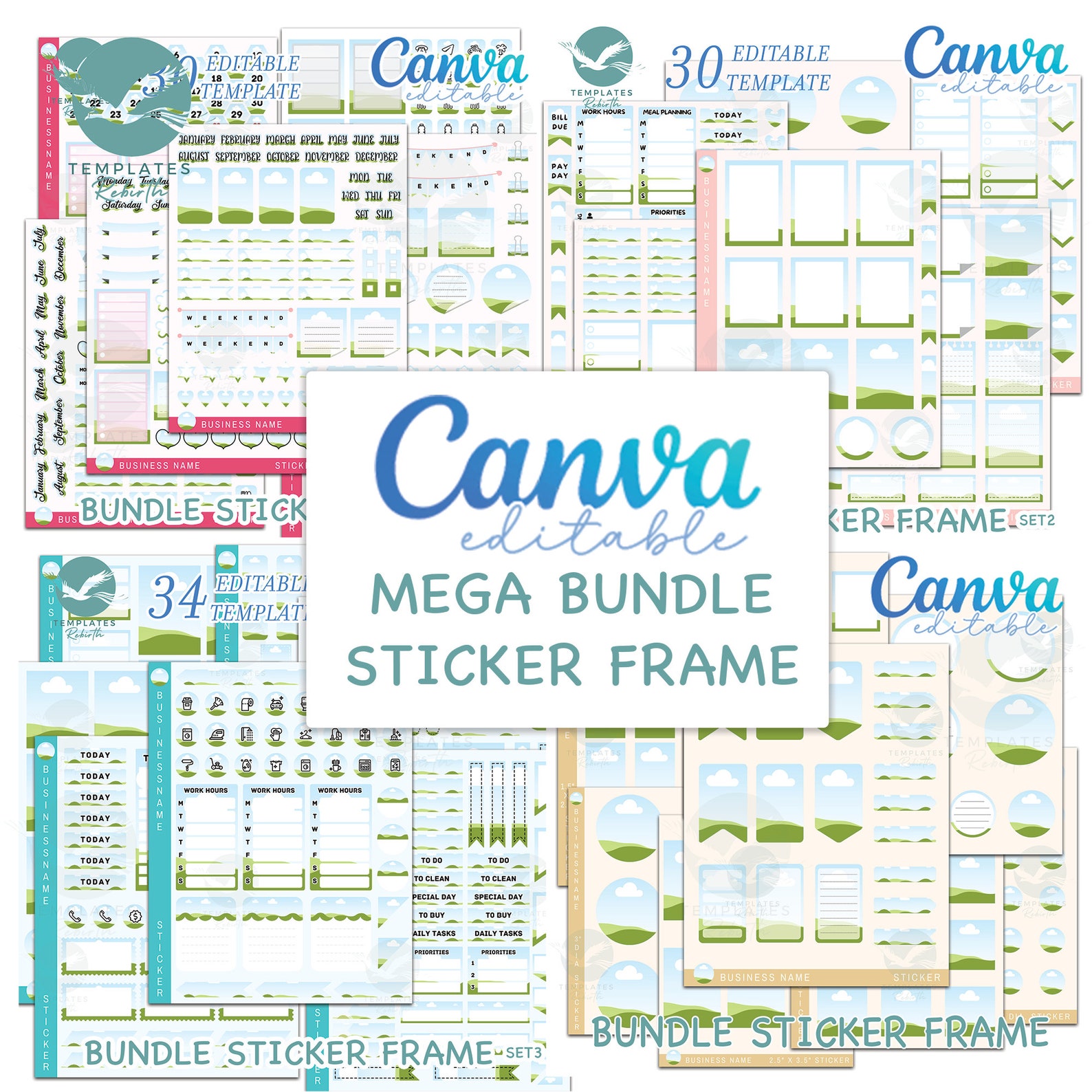 Canva Sticker Frame Mega Bundle: Editable Sticker Sheets (digital ...