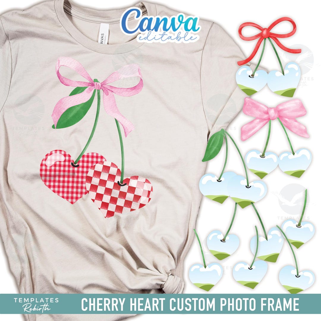 Bundle Valentine Cherry Heart With Coquette Bows Photo Collage Frame ...