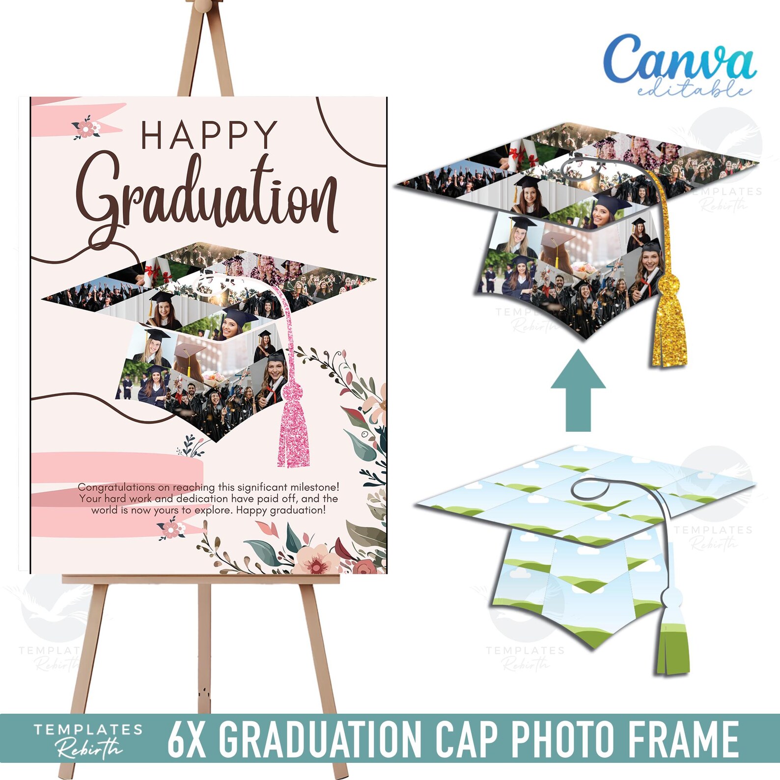 Graduation Cap Photo Collage Frame Template: Editable Party Invite ...