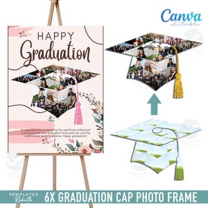 Graduation Cap Photo Collage Frame Template Canva Editable, Custom ...