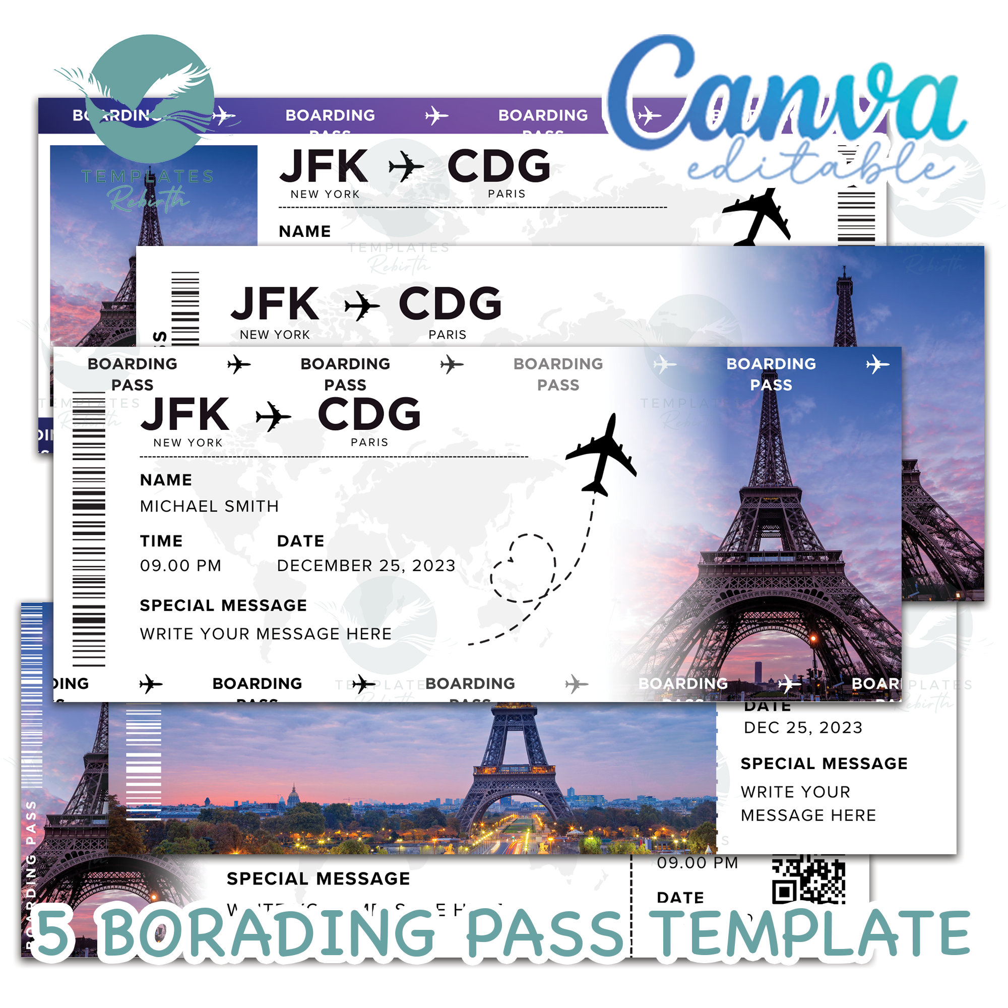 Bundle Boarding Pass Template Canva Editable/customize - Etsy