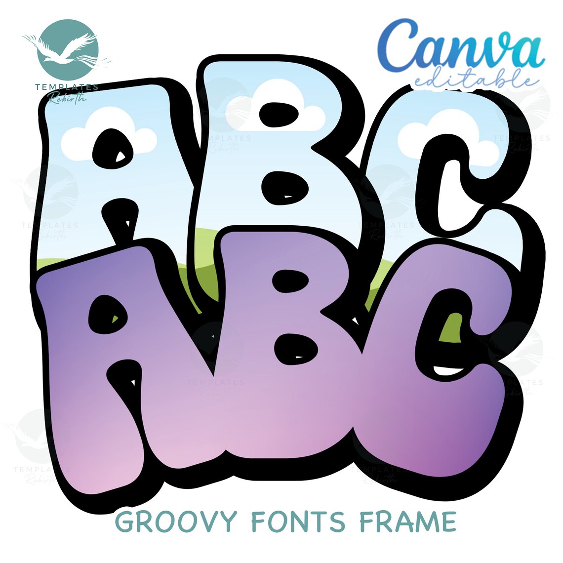 Groovy Alphabet Uppercase Frame CANVA Editable.fill Your Own Picture ...