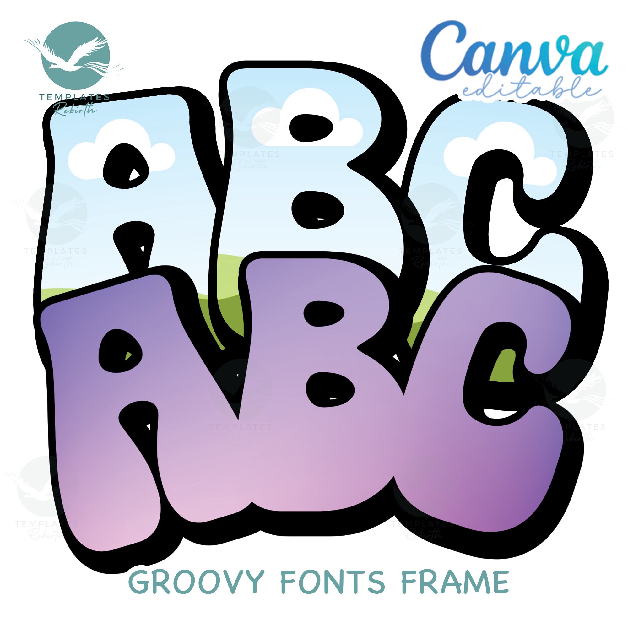 Groovy Alphabet Uppercase Frame CANVA Editable.fill Your Own Picture ...