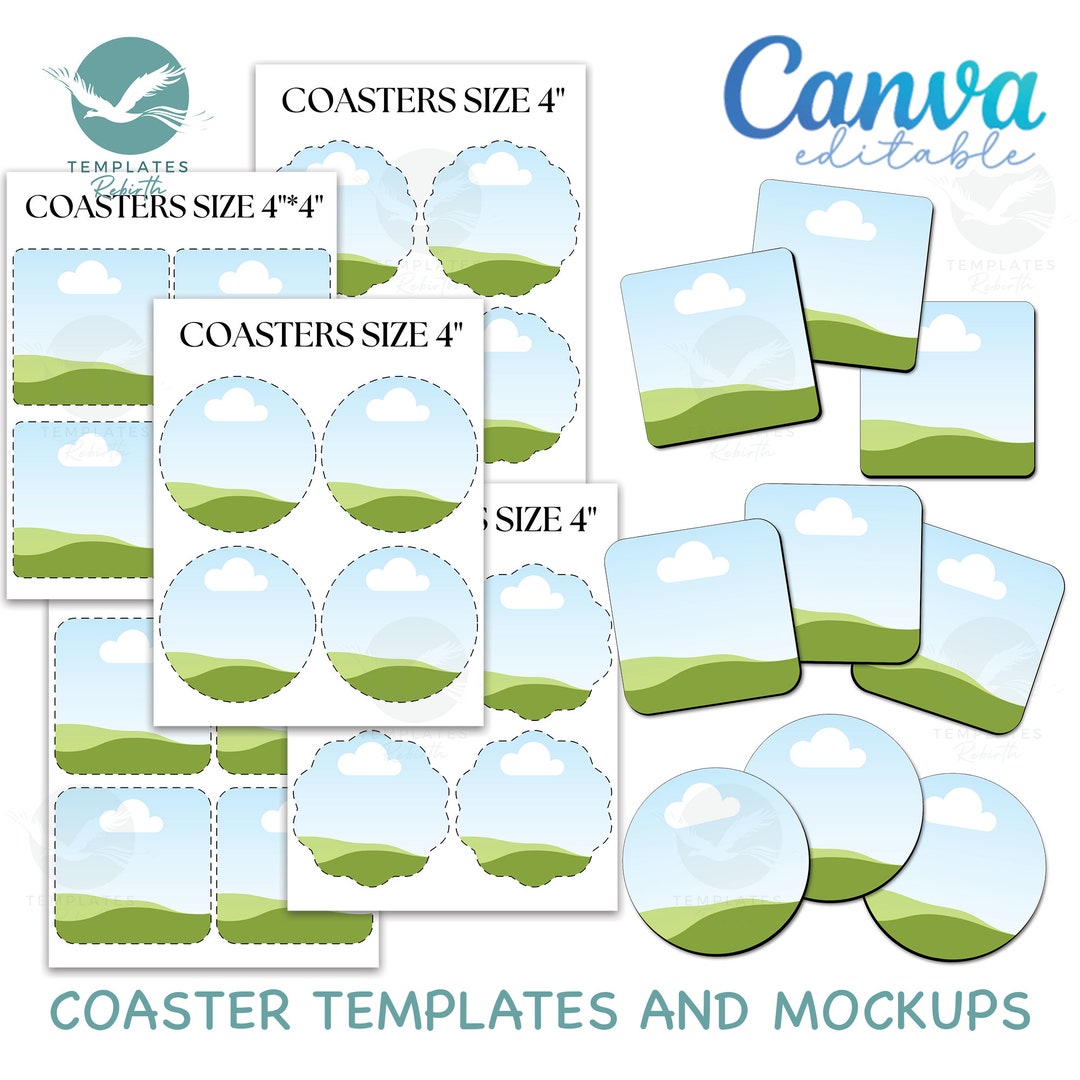 Coaster Template and Mockups Bundle Canva Editable, Drag and Drop Your ...
